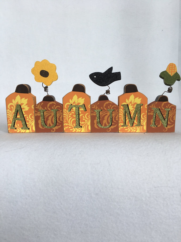 Harvest Autumn Block Sitter with Raven, Corn Husk and Sunflower ...