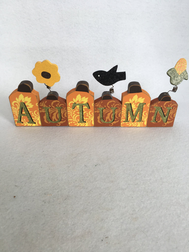 Harvest Autumn Block Sitter with Raven, Corn Husk and Sunflower ...